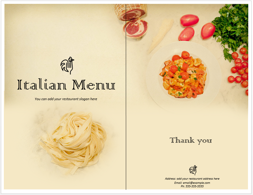 Italian Food Menu Template Word Templates