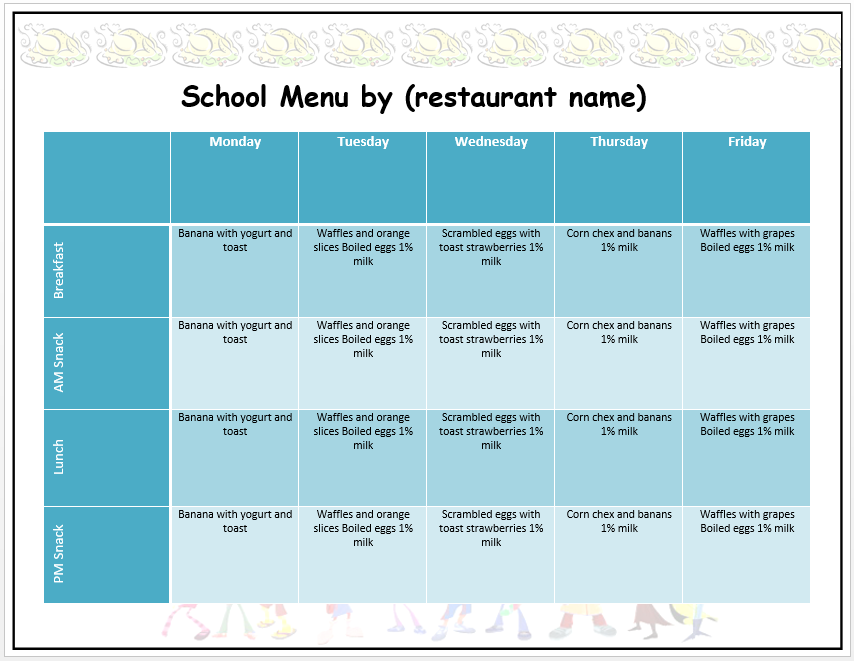 Weekly School Menu Template Word Templates