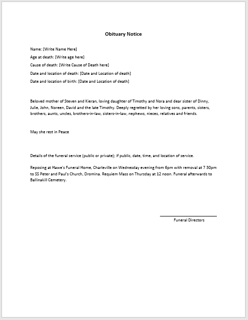 Obituary Notice Templates 7 Free Format Samples