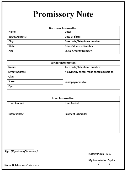 Free Unsecured Promissory Note Template