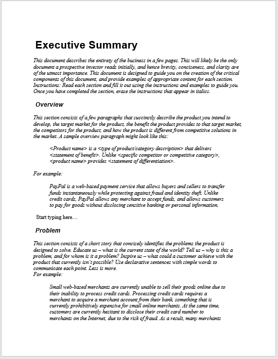 Executive Summary Example Onefer