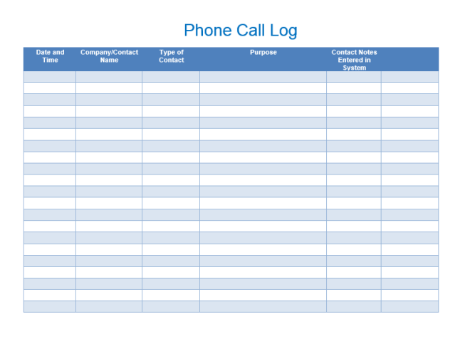 Phone Call Log Template MS Word Word Templates