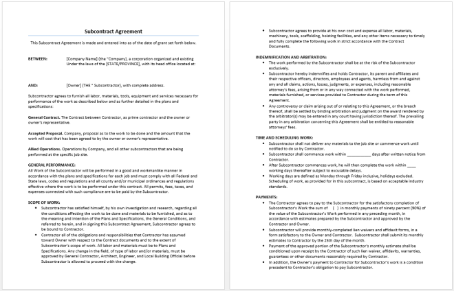 Subcontract Agreement Templates - Word Templates