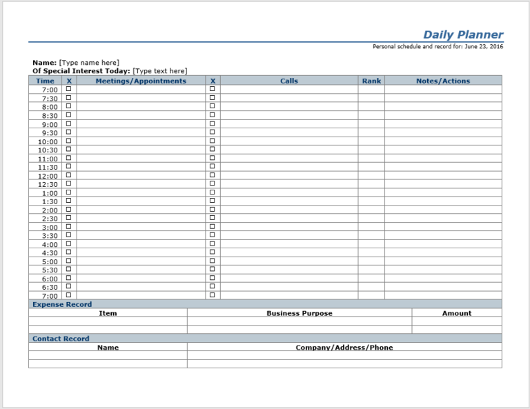 15 Free Daily Task Planner Templates in MS Word Format