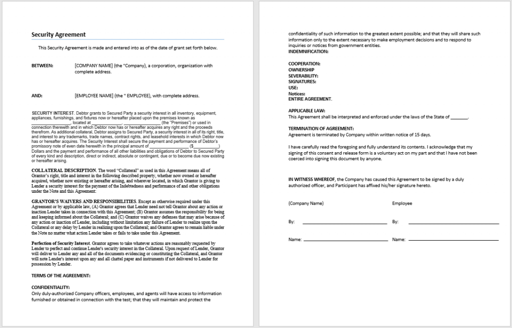 Security Agreement Templates - Word Templates