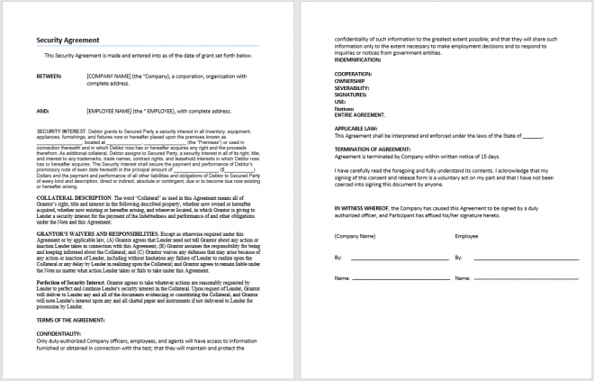 Security Agreement Templates - Word Templates