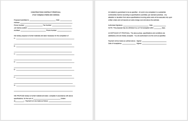 14 Free Construction Proposal Templates in MS Word Templates
