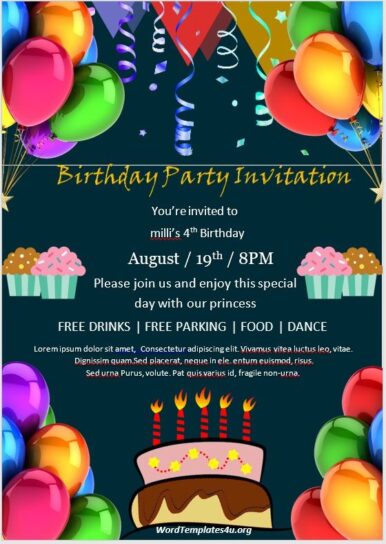 13 Free Birthday Party Invitation Flyer Templates - Microsoft Word ...