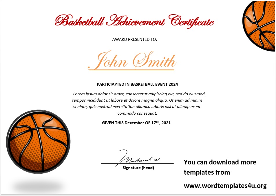 Basketball Certificate Templates Word Templates