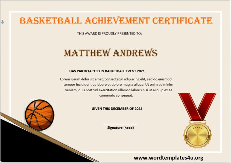 Free Basketball Certificate Templates For Word