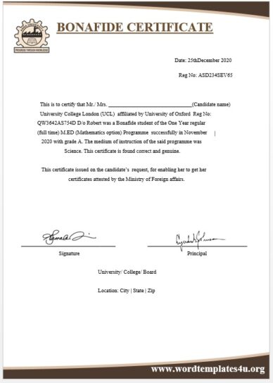 Bonafide Certificate Templates - Word Templates