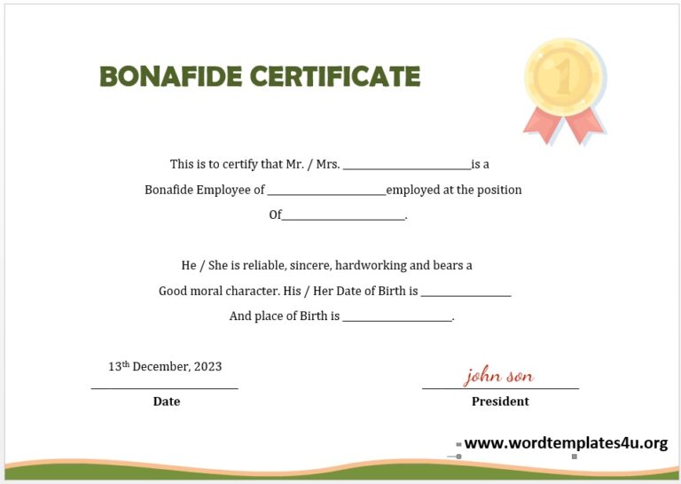 Bonafide Certificate Templates - Word Templates