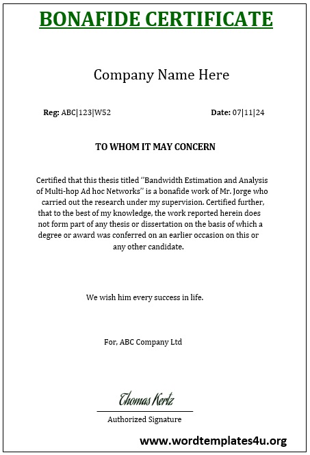 Bonafide Certificate Templates Word Templates