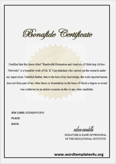 Bonafide Certificate Templates - Word Templates