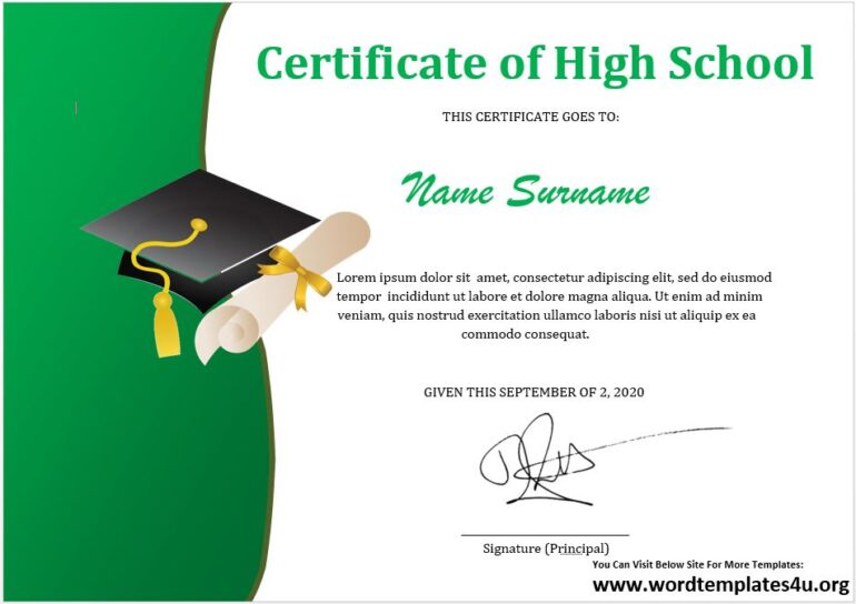 High School Certificate Templates - Word Templates