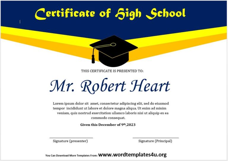 High School Certificate Templates - Word Templates