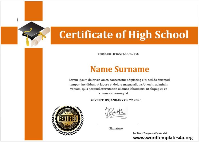 High School Certificate Templates - Word Templates