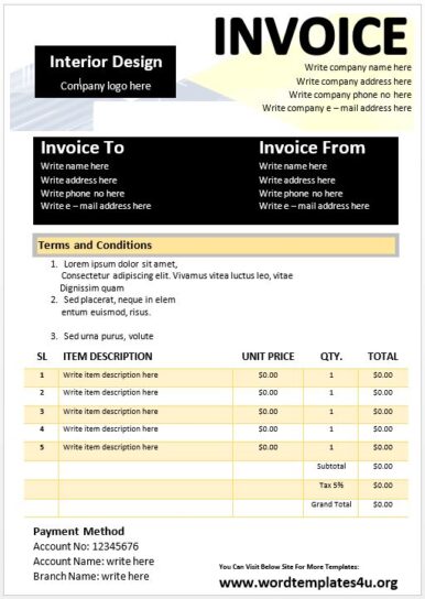 Interior Design Invoice Templates - Word Templates
