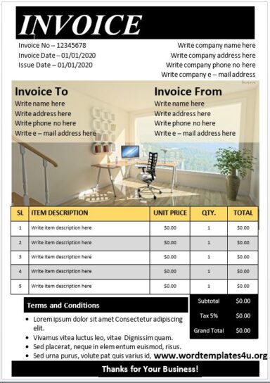 Interior Design Invoice Templates - Word Templates