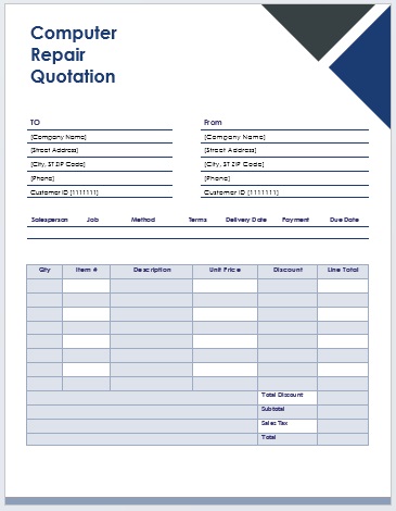 Digital Repair Quotation Template - Word Templates