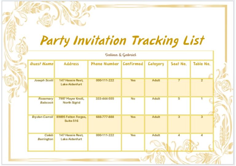 Party Invitation Tracking List Templates - Word Templates