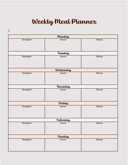 easy weekly meal planner for beginners - Word Templates